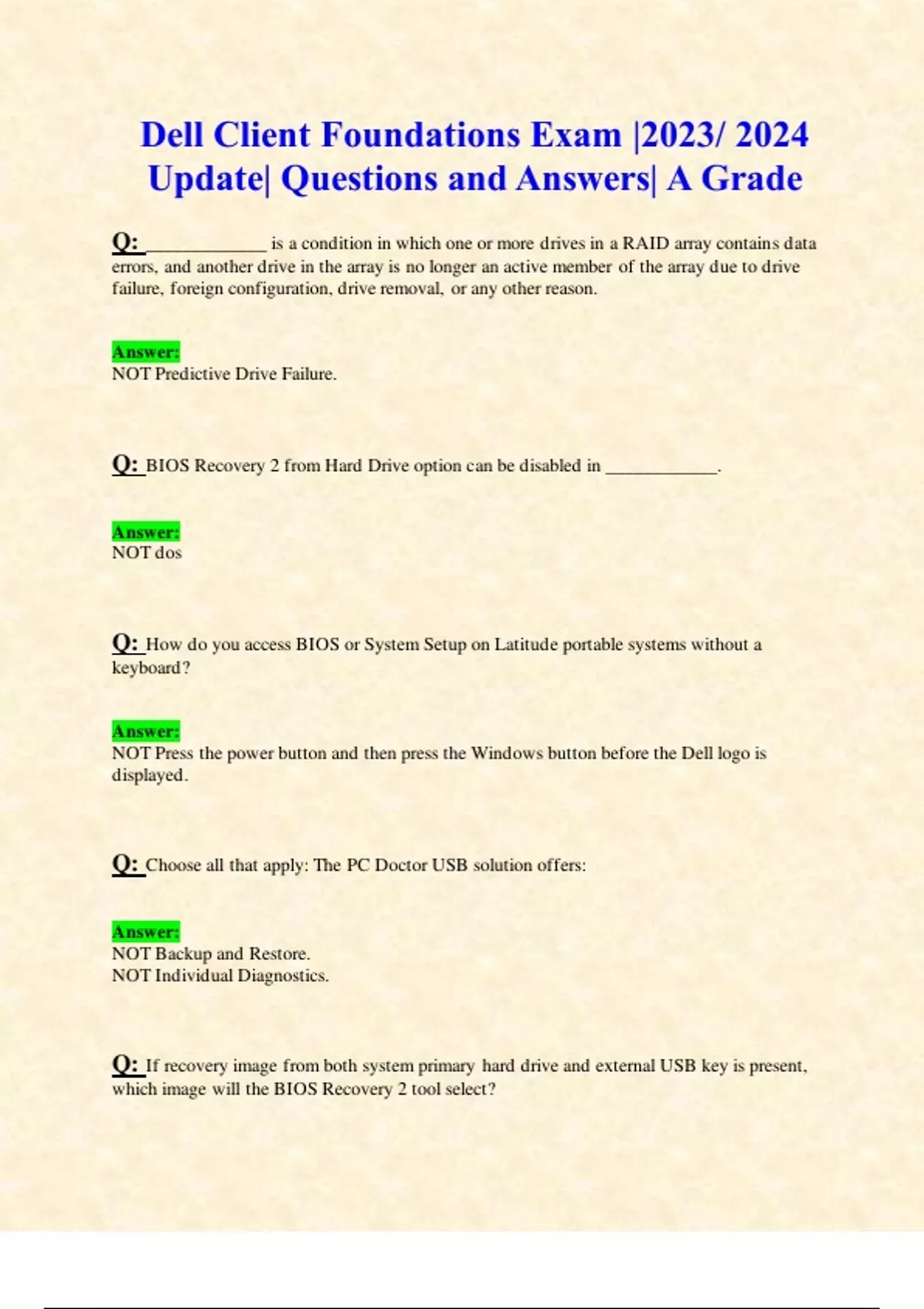 Dell Client Foundations Exam |2023/ 2024 Update| Questions and Answers ...