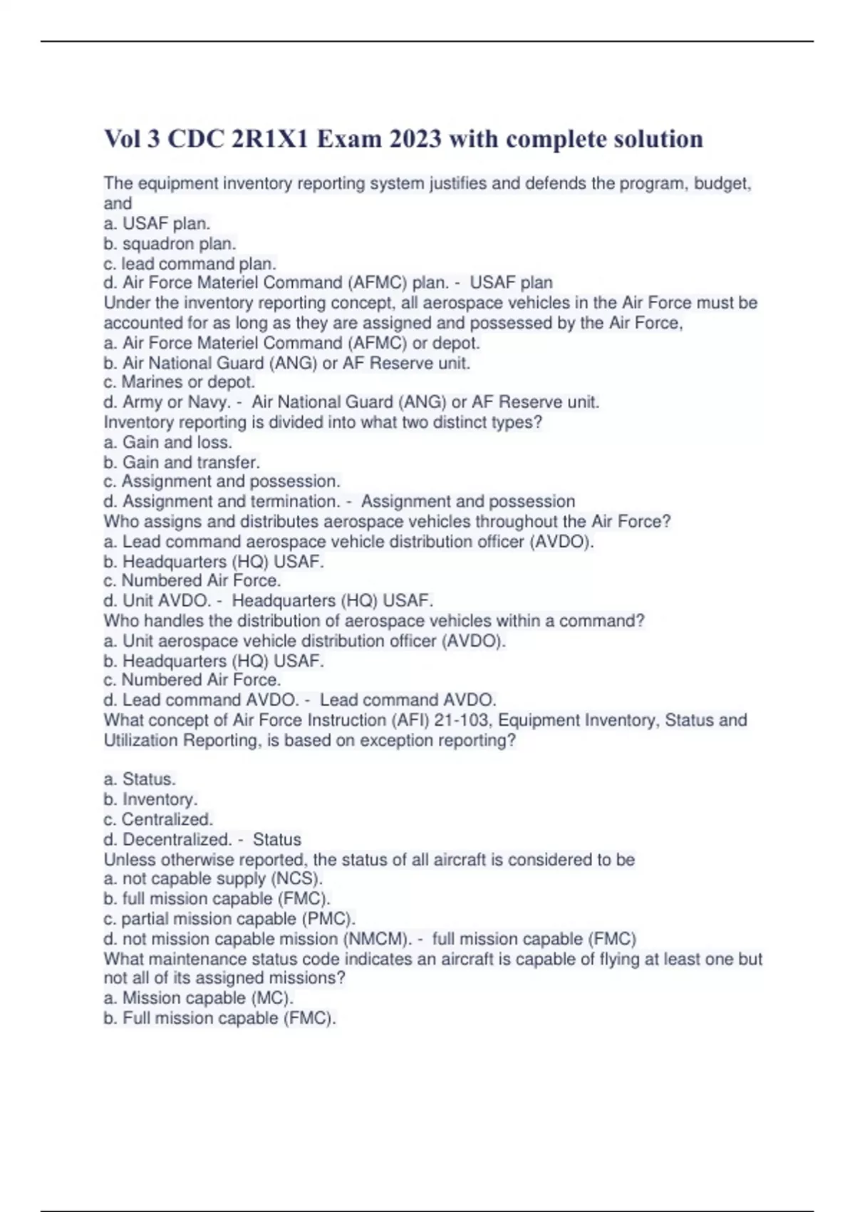 Vol 3 CDC 2R1X1 Exam 2023 with complete solution - Vol 3 CDC 2R1X1 ...