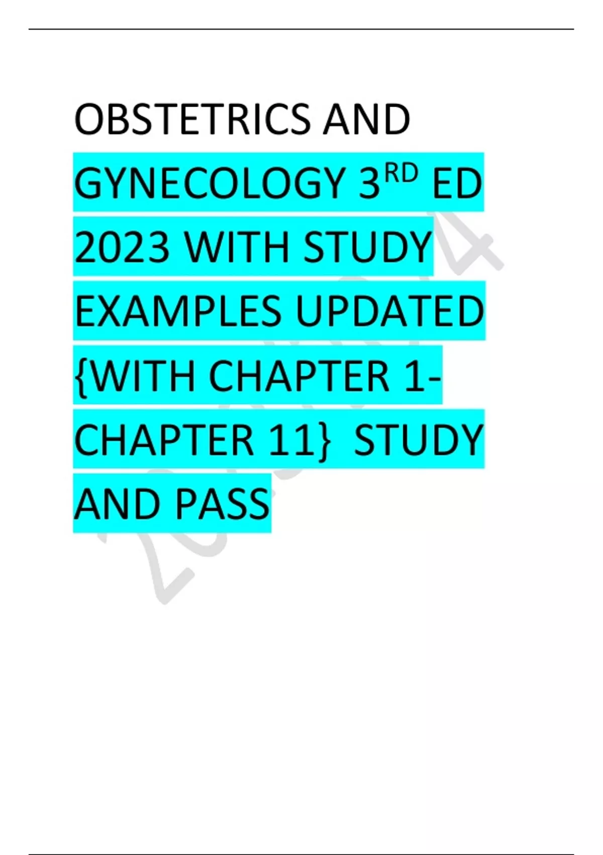 OBSTETRICS AND GYNECOLOGY 3RD ED 2023 WITH STUDY EXAMPLES UPDATED {WITH ...