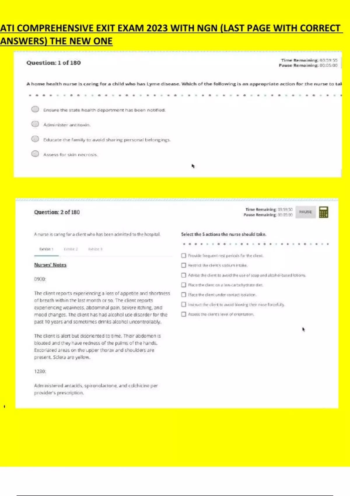 ATI COMPREHENSIVE EXIT EXAM 2023 WITH NGN (LAST PAGE WITH CORRECT ANSWERS) THE NEW ONE - ATI ...
