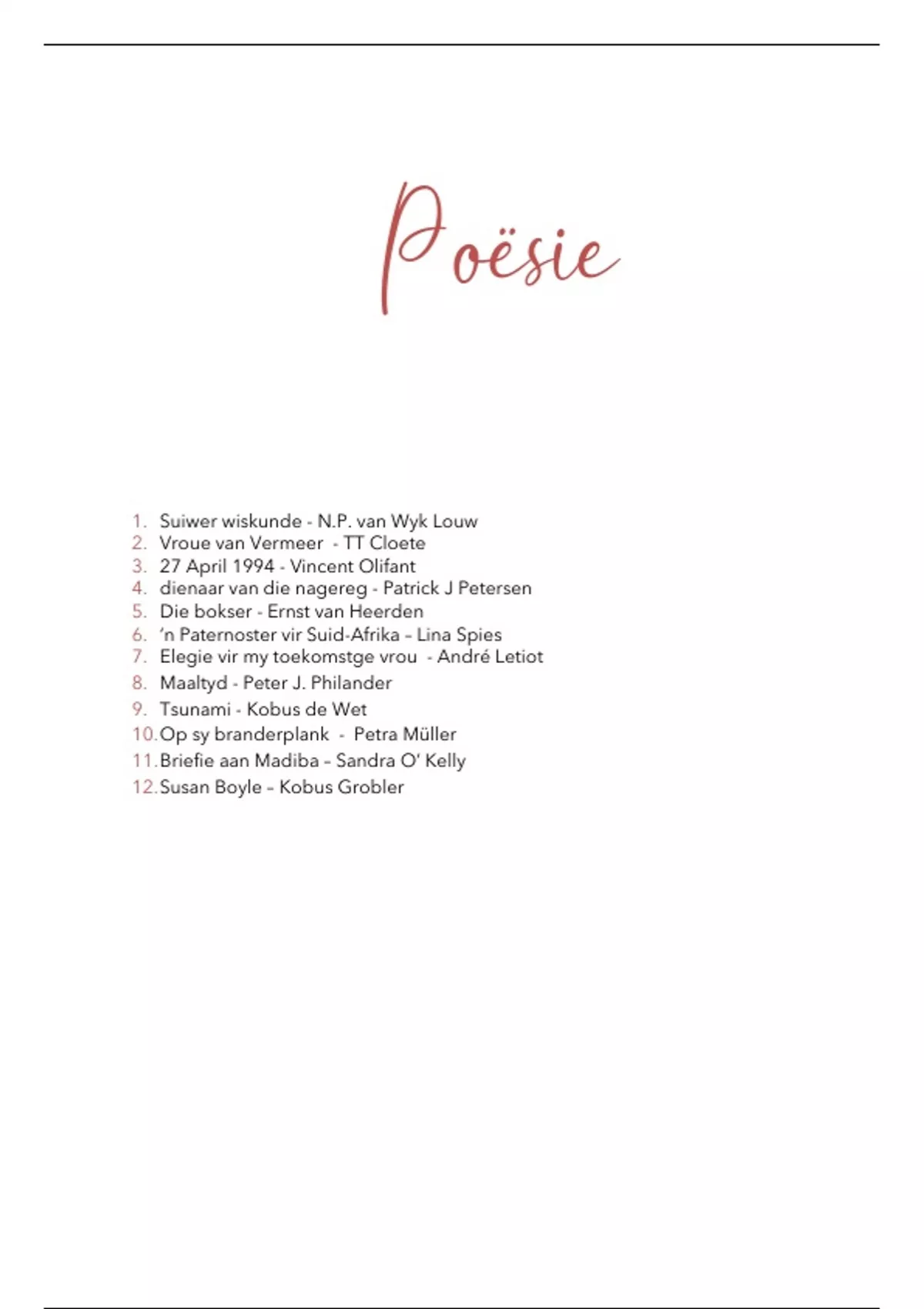 Summary Graad 12 voorgskrewe gedigte - Afrikaans Huistaal - Stuvia SA