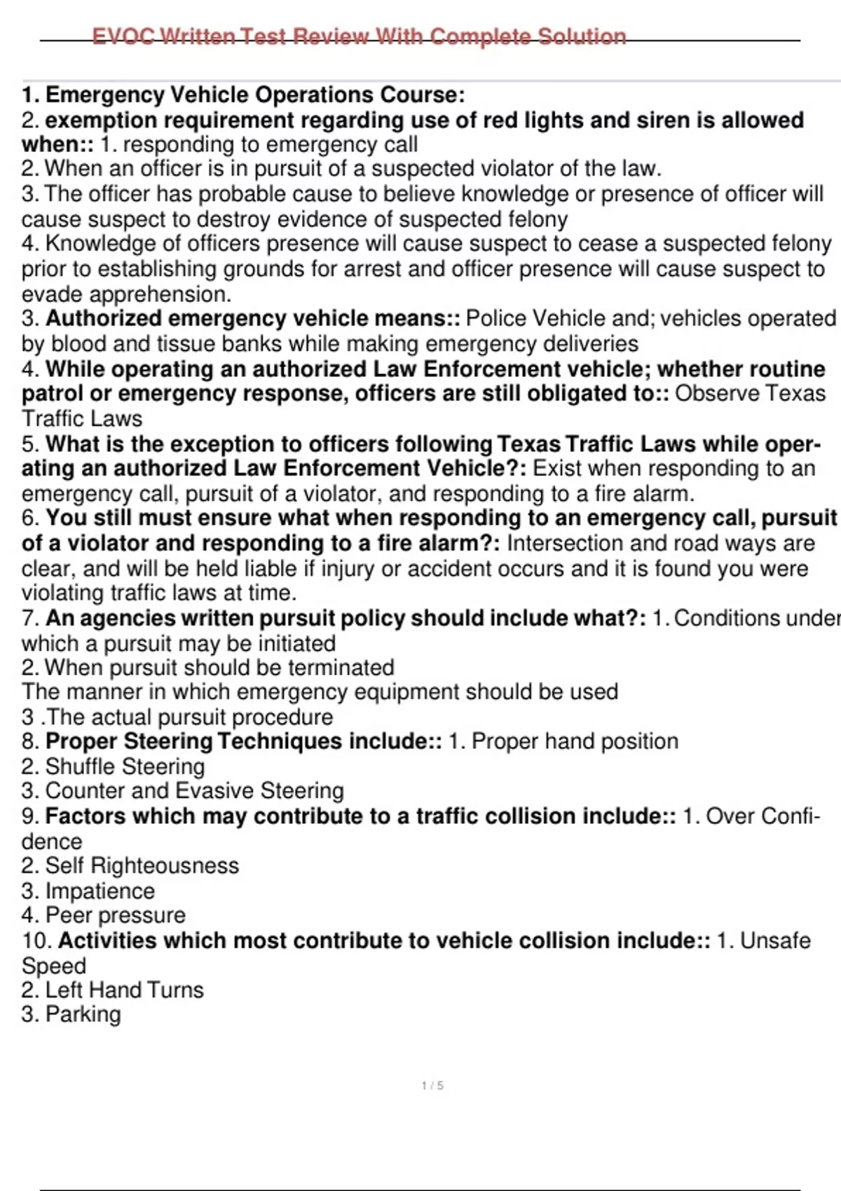 EVOC Written Test Review With Complete Solution - EVOC - Stuvia US
