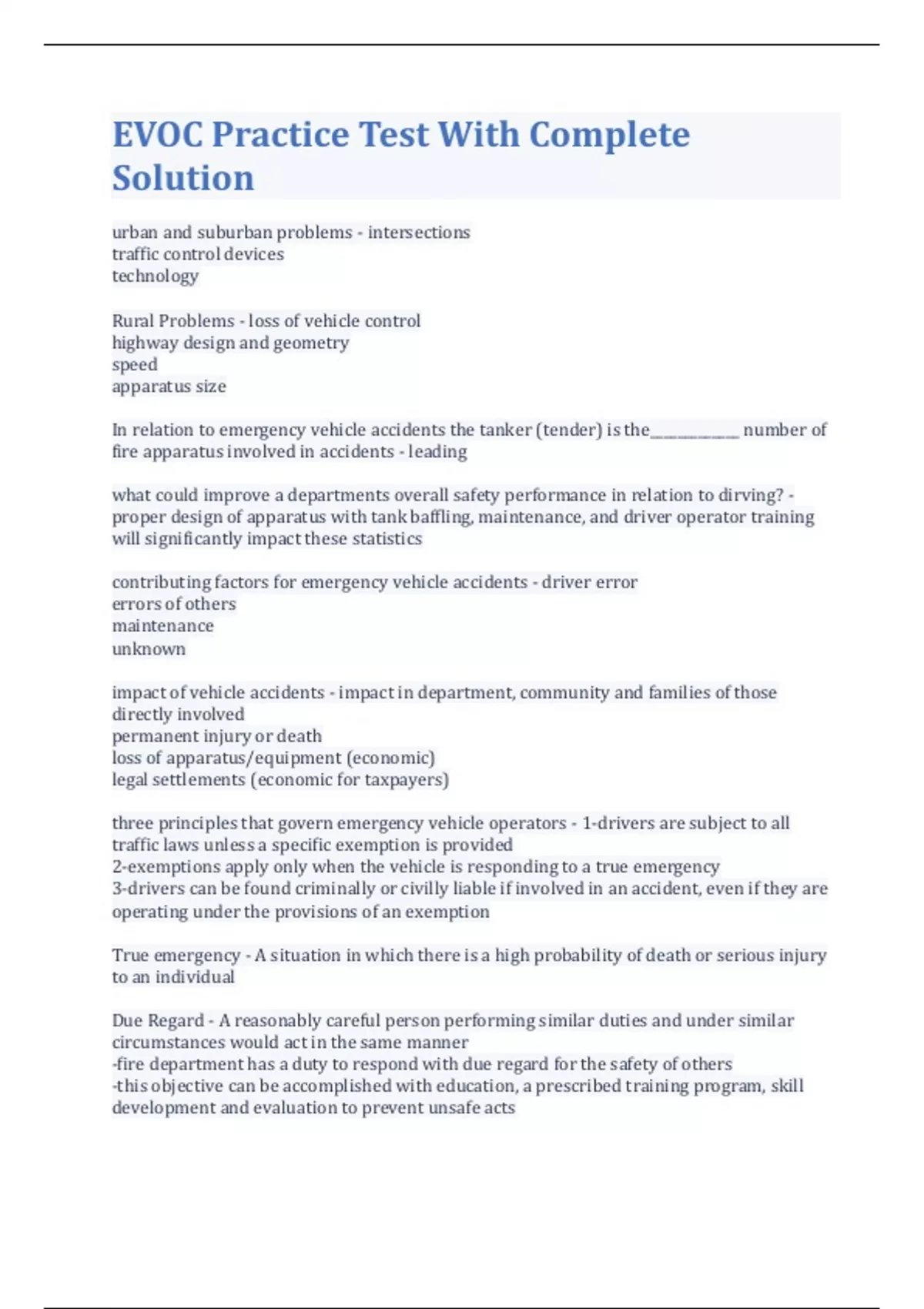 EVOC Practice Test With Complete Solution - EVOC Practice - Stuvia US