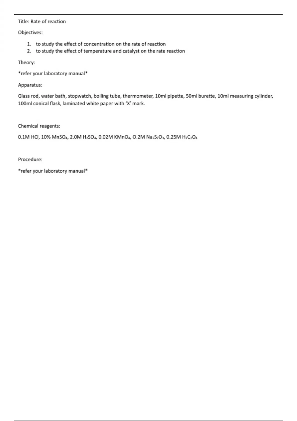 SK025 lab report rate of reaction - SK025 (M033) - Stuvia US