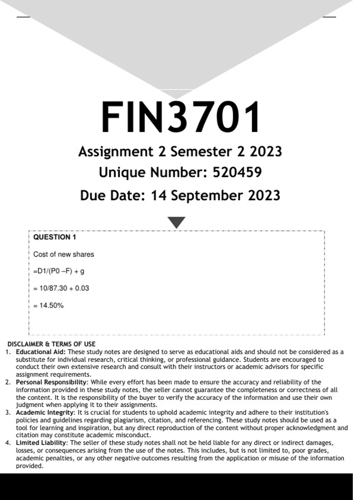 FIN3701 Assignment 1 (ANSWERS) Semester 1 2024 (621003)- DISTINCTION GUARANTEED - Financial ...