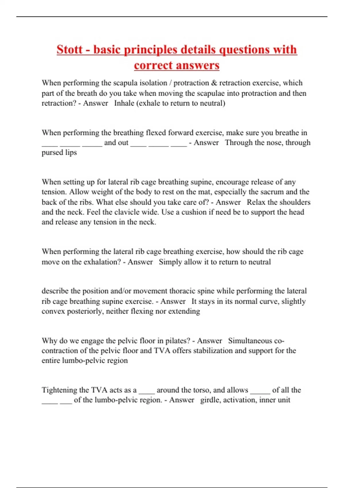 Stott - basic principles details questions with correct answers - Stott ...