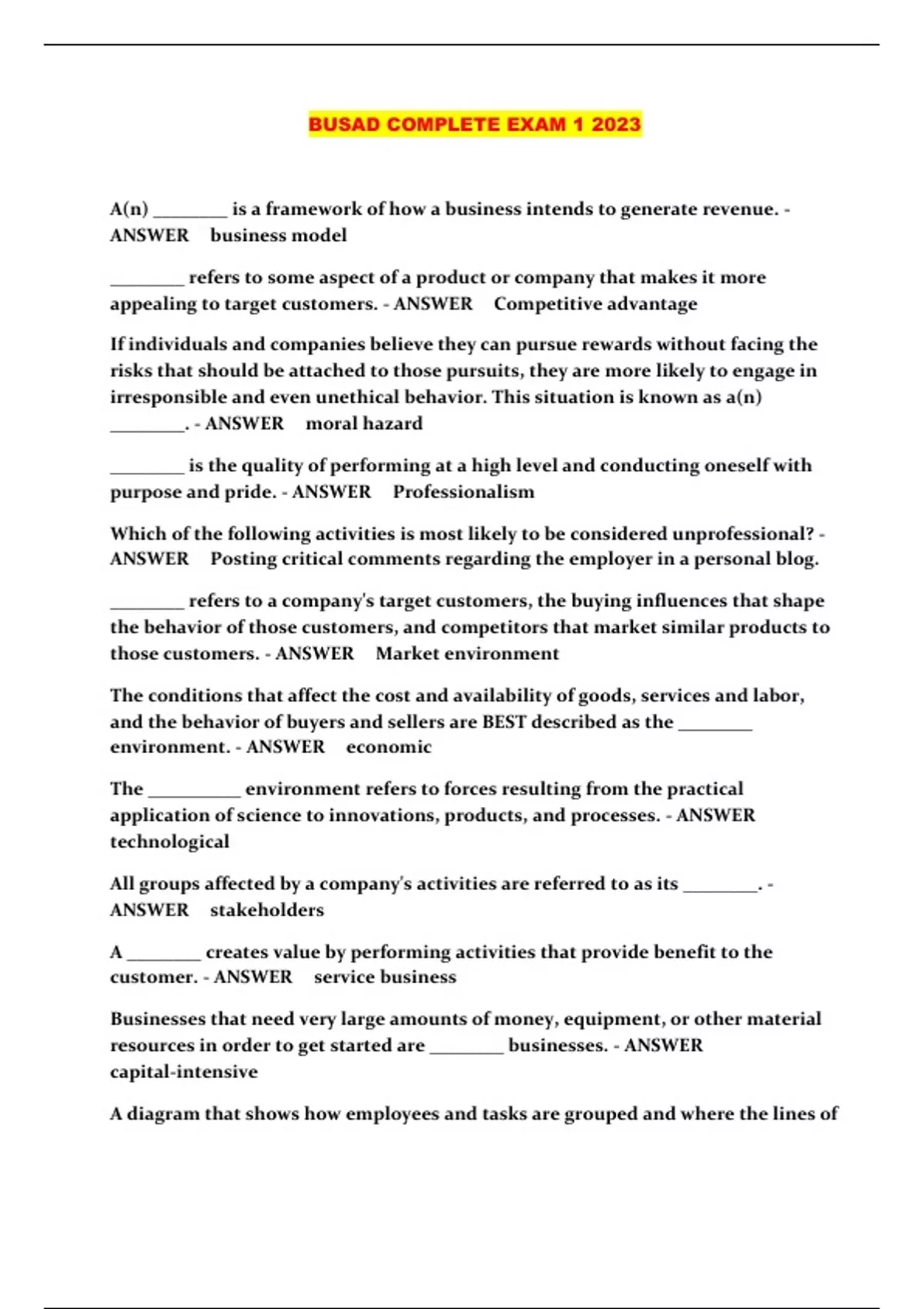 BUSAD 250 PACKAGED EXAMS - Stuvia US