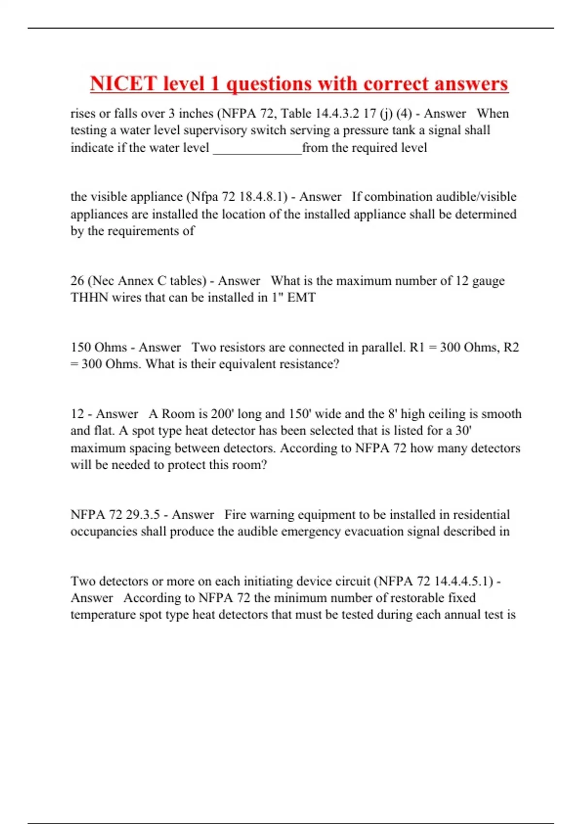 NICET level 1 questions with correct answers - NICET I/II/III/IV ...