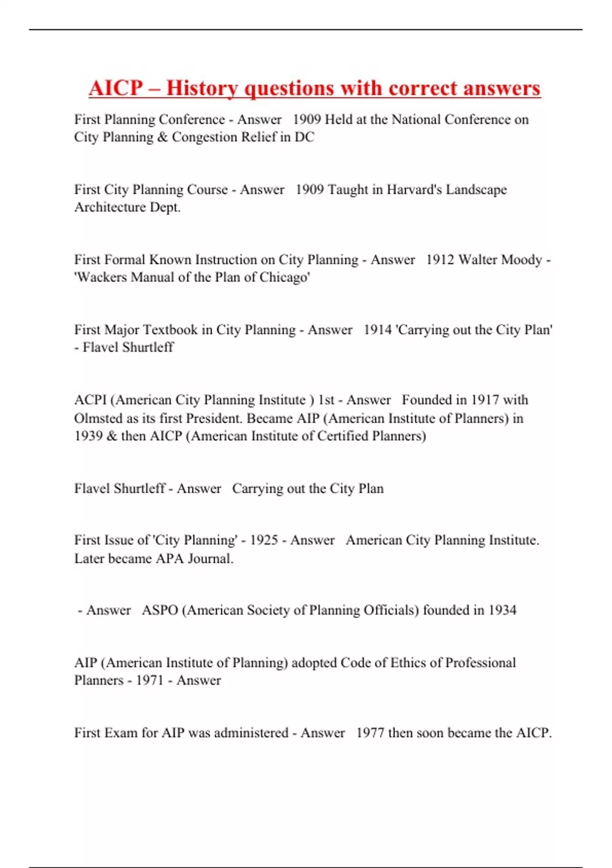 AICP – History questions with correct answers - AICP - American ...