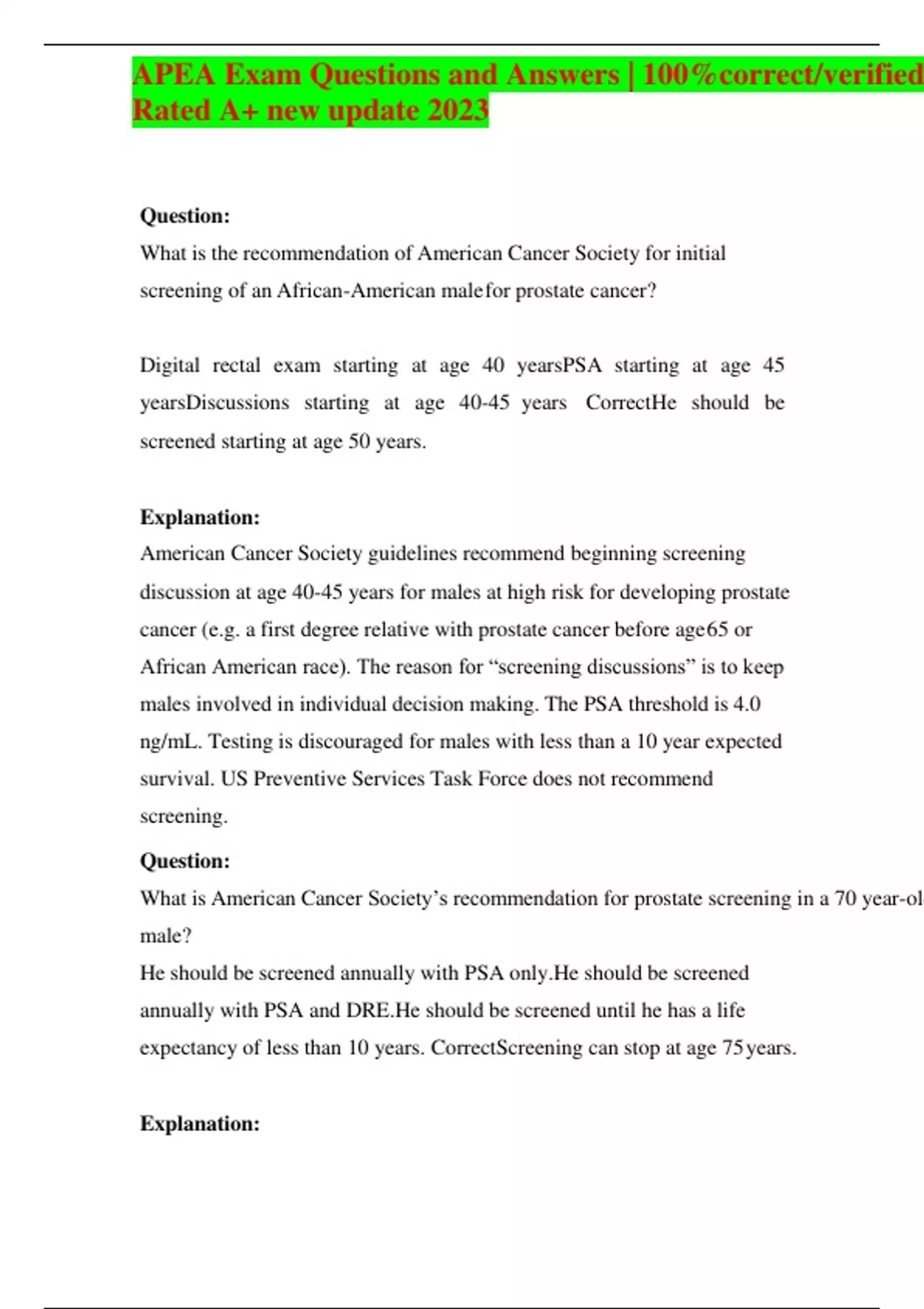 APEA Exam Questions and Answers | 100%correct/verified Rated A+ new ...