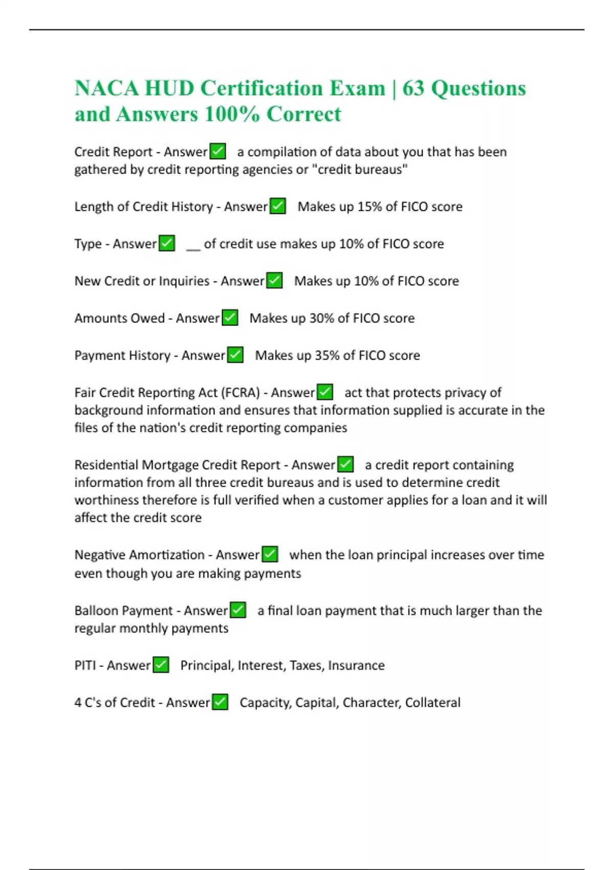 NACA HUD Certification Exam | 63 Questions and Answers 100% Correct ...