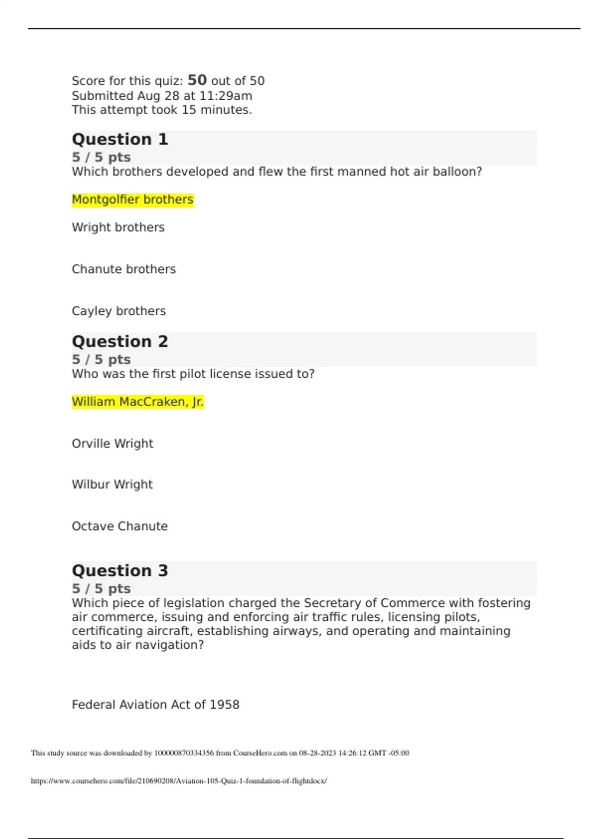 Aviation 105 Quiz 1 foundation of flight Score for this quiz: 50 out of ...