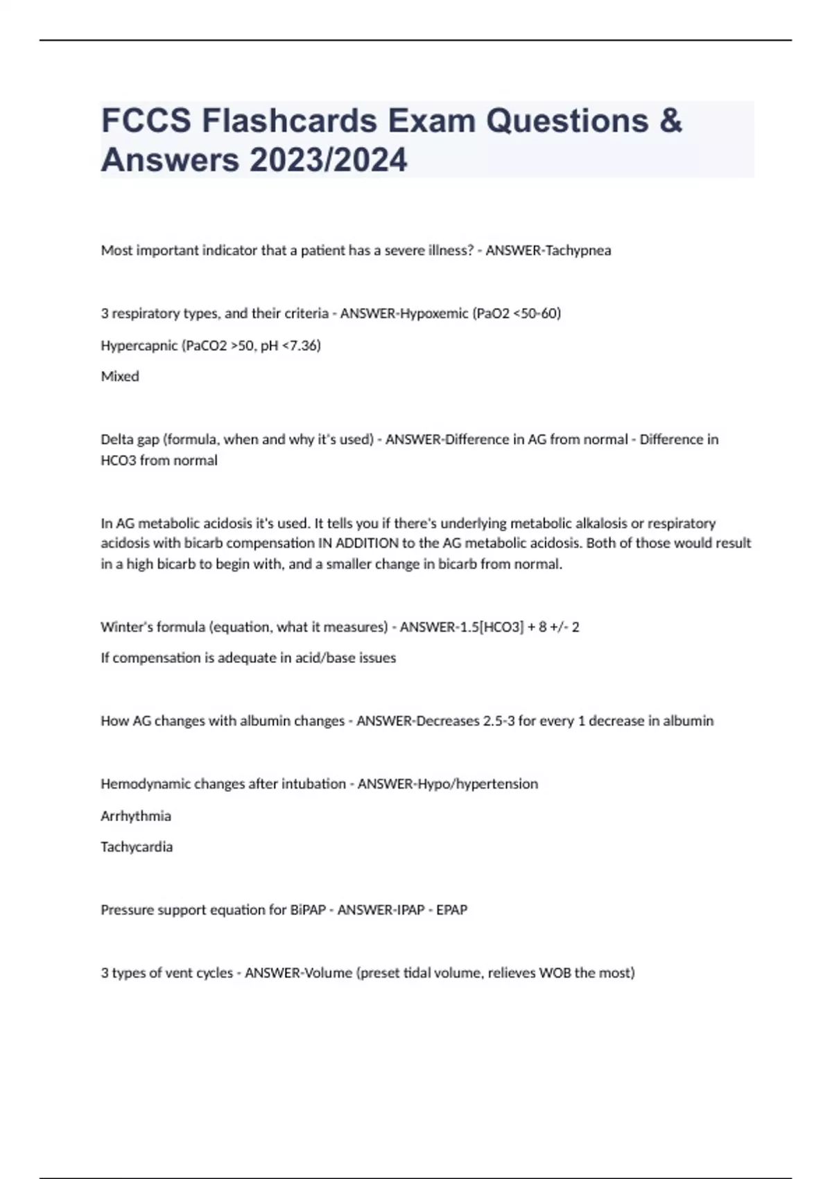 FCCS Flashcards Exam Questions & Answers 2023/2024 - FCCS Flashcards - Stuvia US