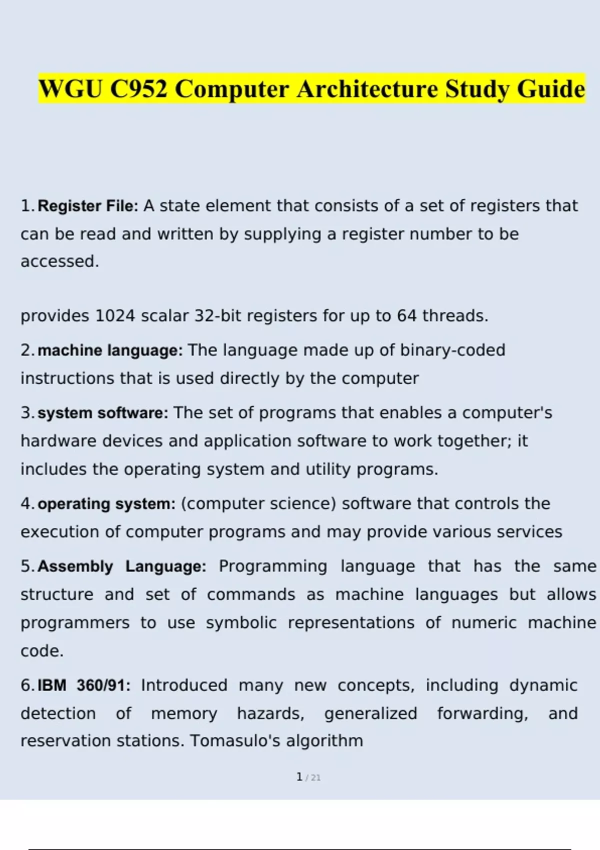 Summary WGU C952 Computer Architecture Study Guide (2023 / 2024) (Verified) - WGU C952 - Stuvia US