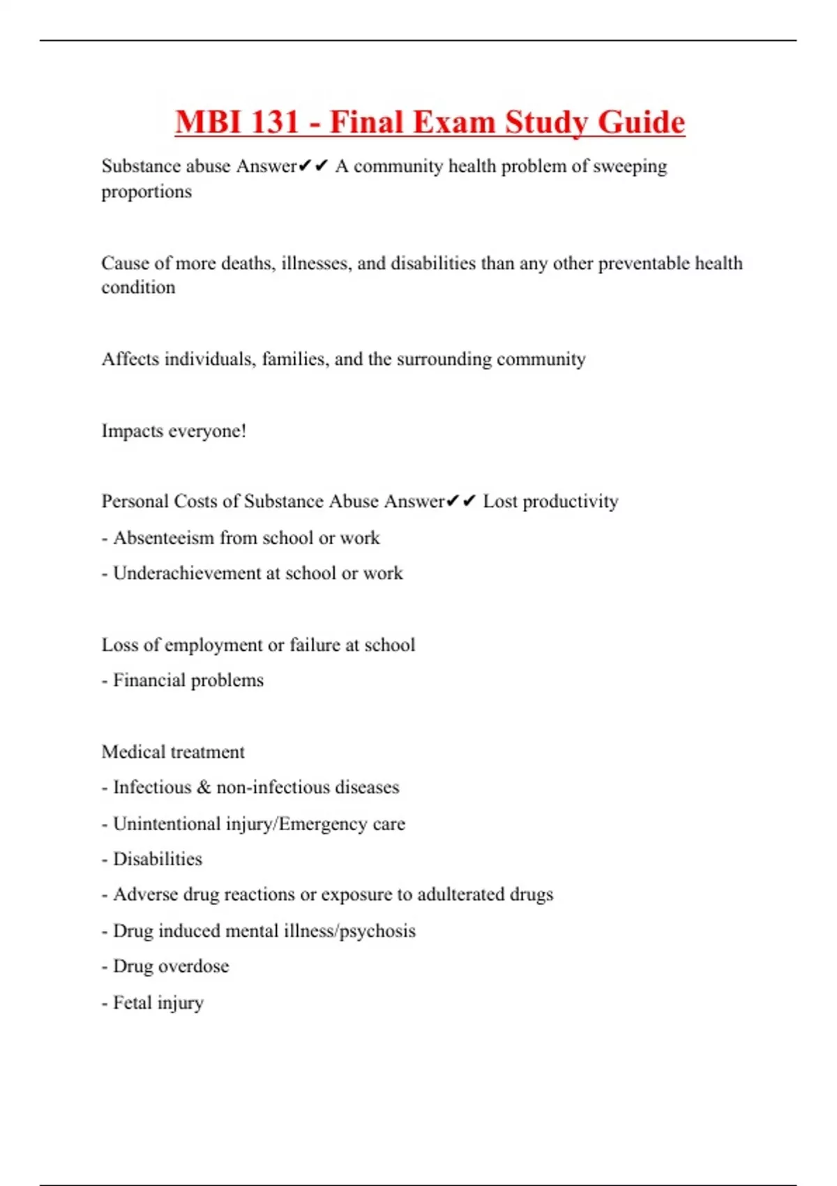MBI 131 - Final Exam Study Guide - MBI 131 - Stuvia US