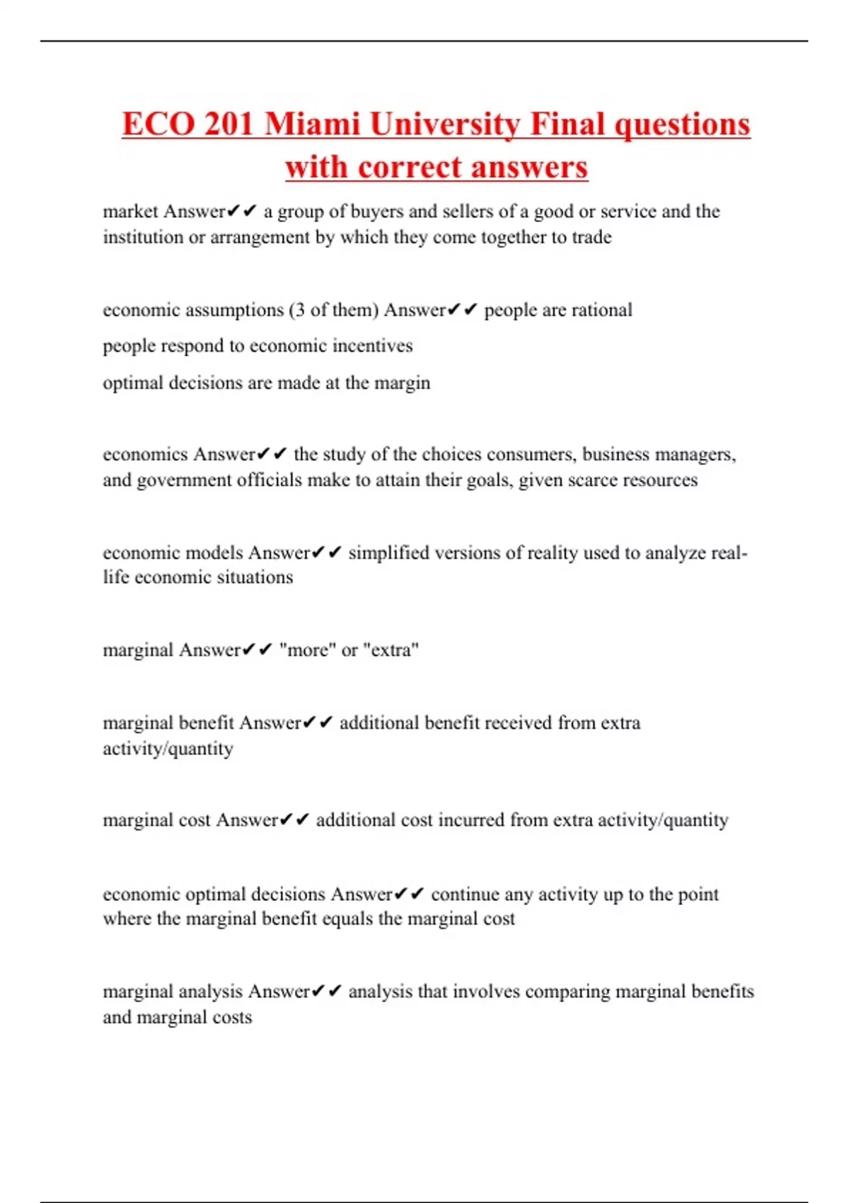 ECO 201 Miami University Final questions with correct answers - ECO 201 ...