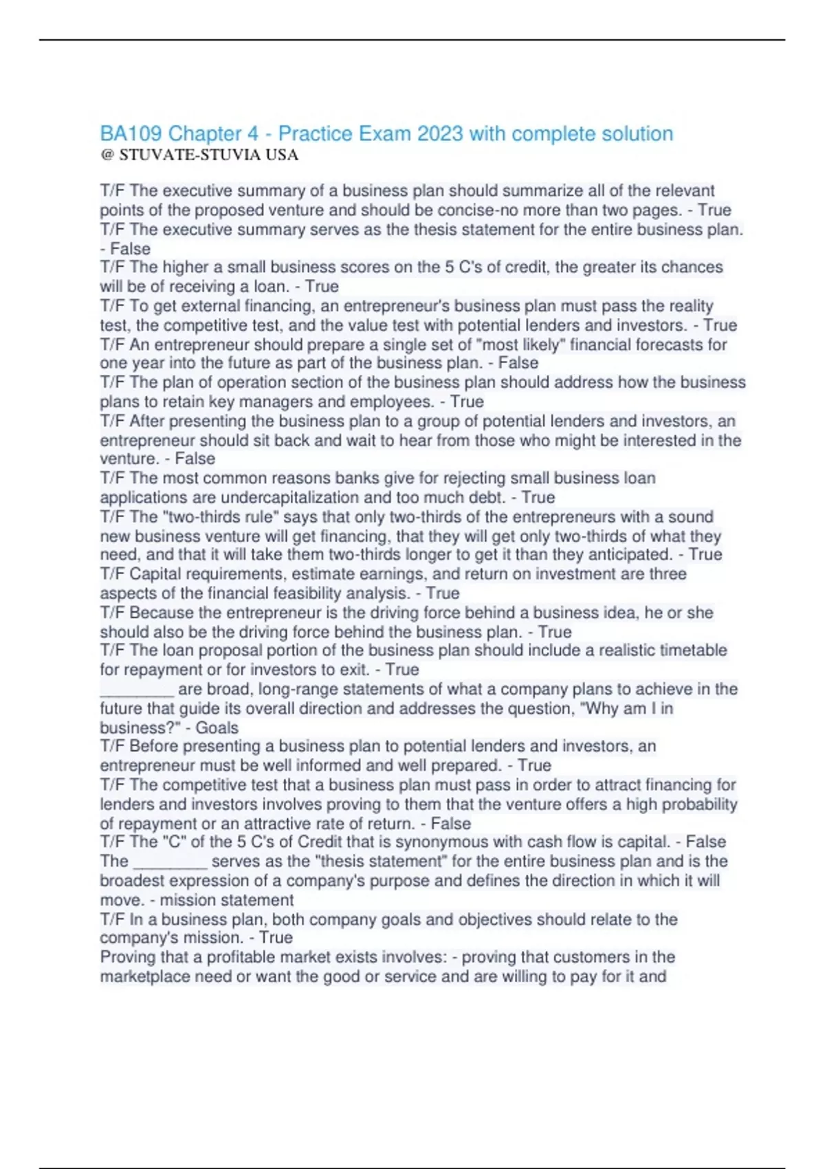 BA 109 BUNDLE 2023 VERIFIED 100% - Stuvia US