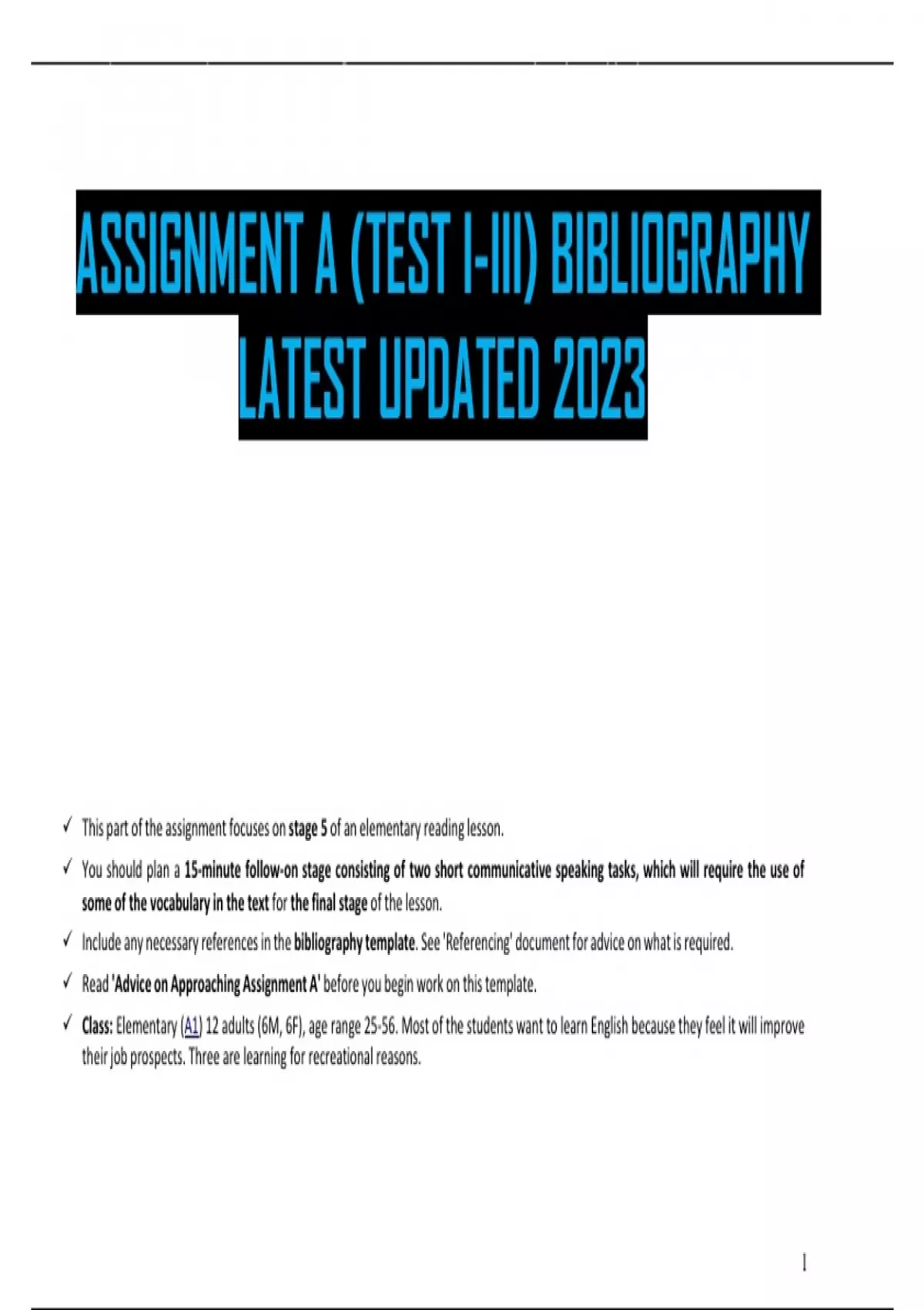 ASSIGNMENT A (TEST I-III) BIBLIOGRAPHY LATEST UPDATED 2023 ...