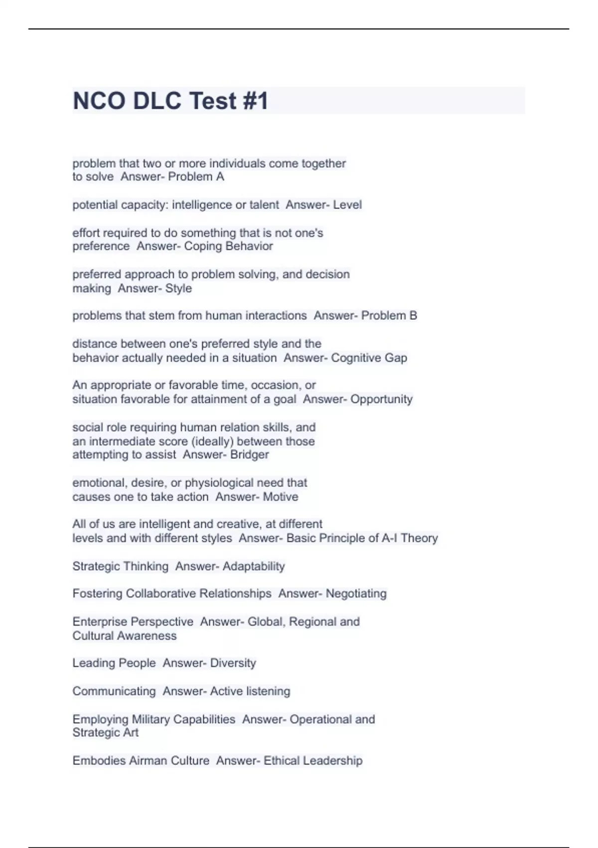 NCO DLC Test #1 - NCO DLC - Stuvia US