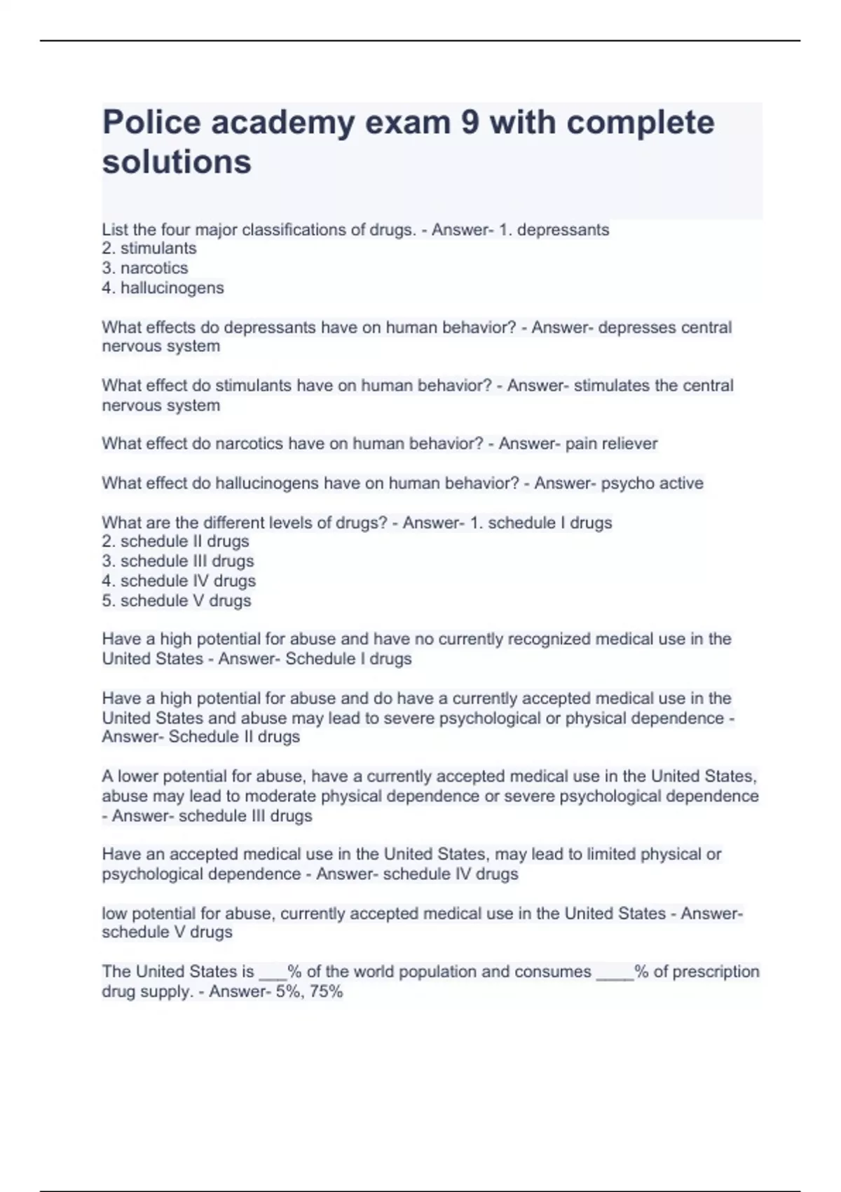 Police academy exam 9 with complete solutions - Police academy - Stuvia US