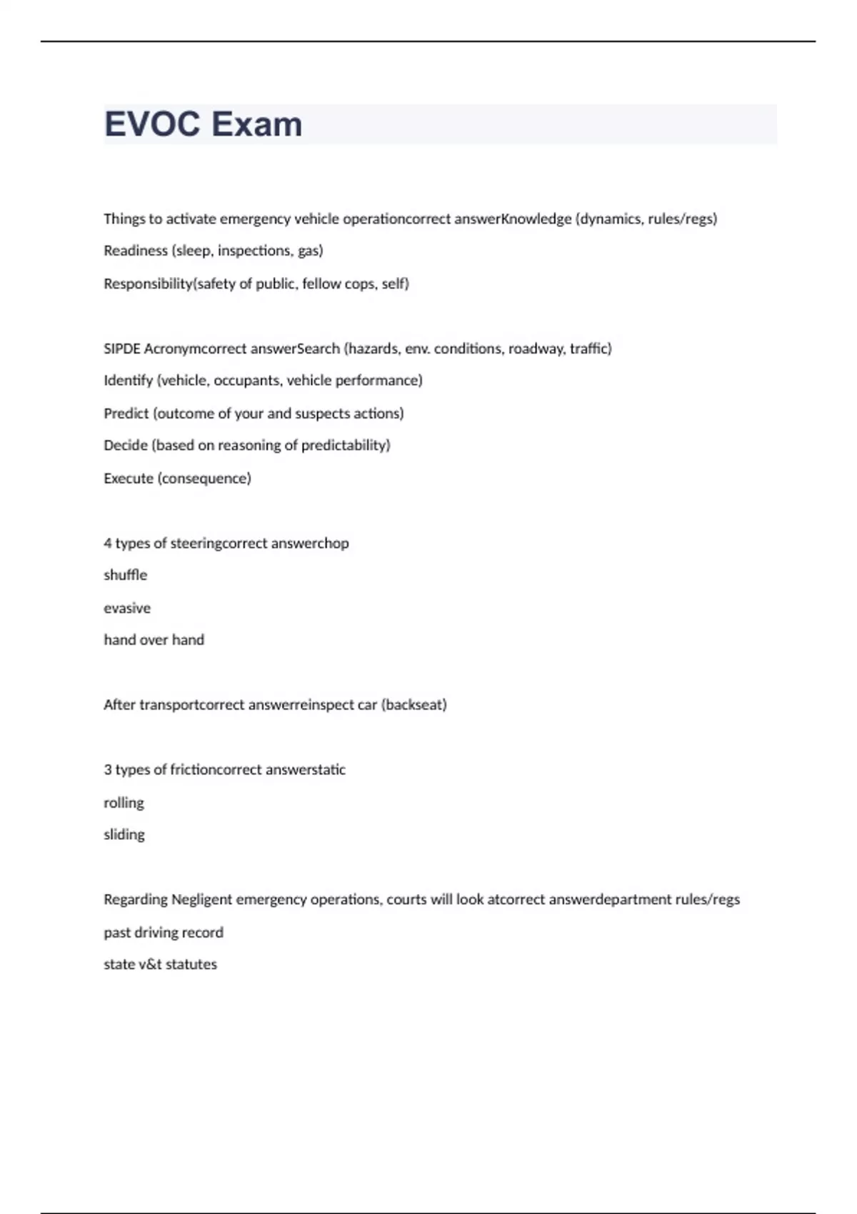 EVOC Exam 2023 with correct answers - EVOC - Stuvia US
