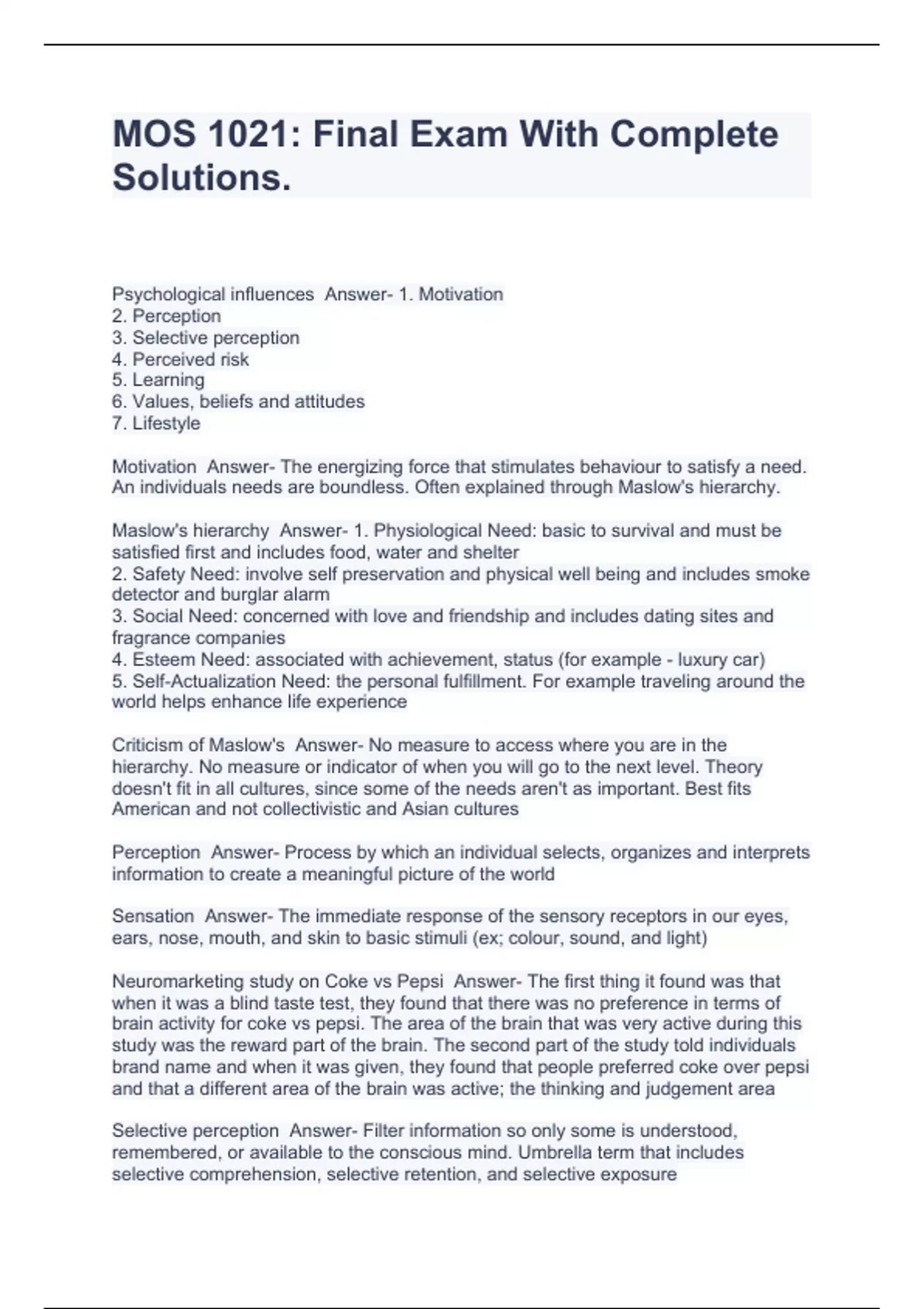 MOS 1021: Final Exam With Complete Solutions. - MOS 1021 - Stuvia UK