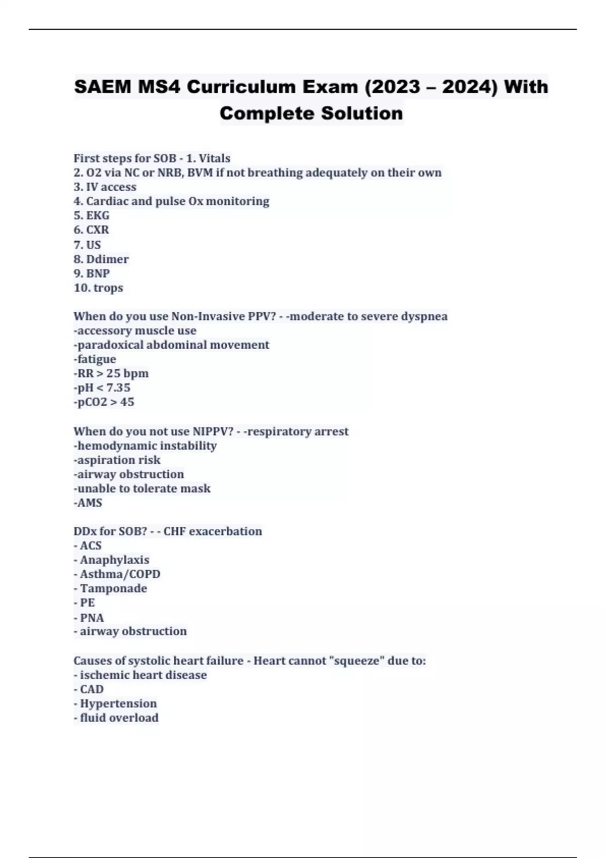 SAEM MS4 Curriculum Exam (2023 – 2024) With Complete Solution - SAEM ...