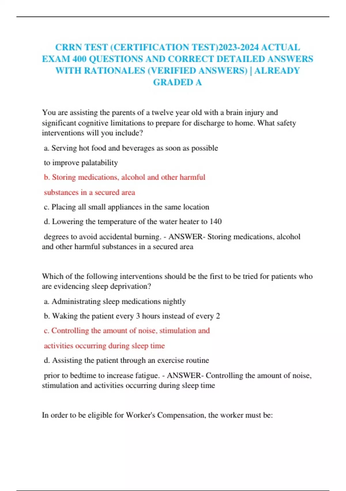 CRRN TEST (CERTIFICATION TEST) ACTUAL EXAM 400 QUESTIONS AND CORRECT ...