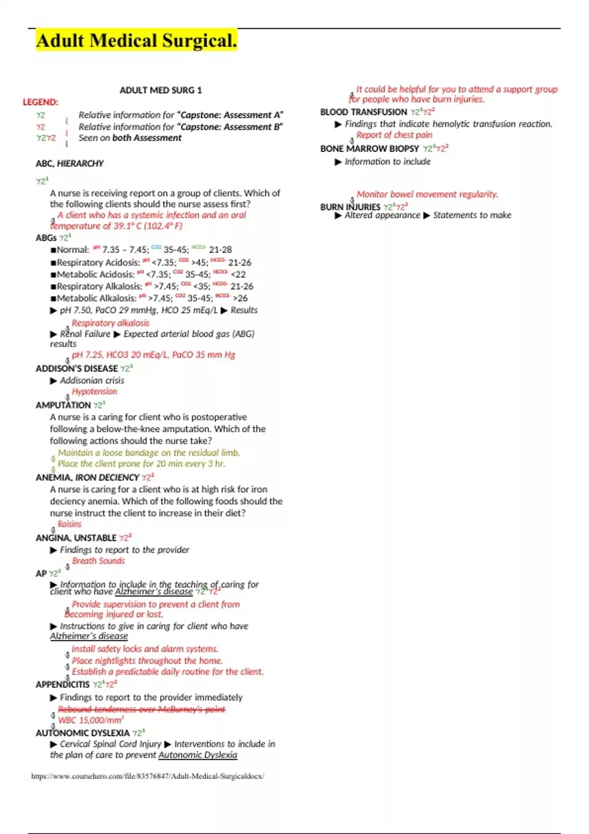 CNURSING MISC Adult Medical Surgical Updated - CNURSING MISC - Stuvia US