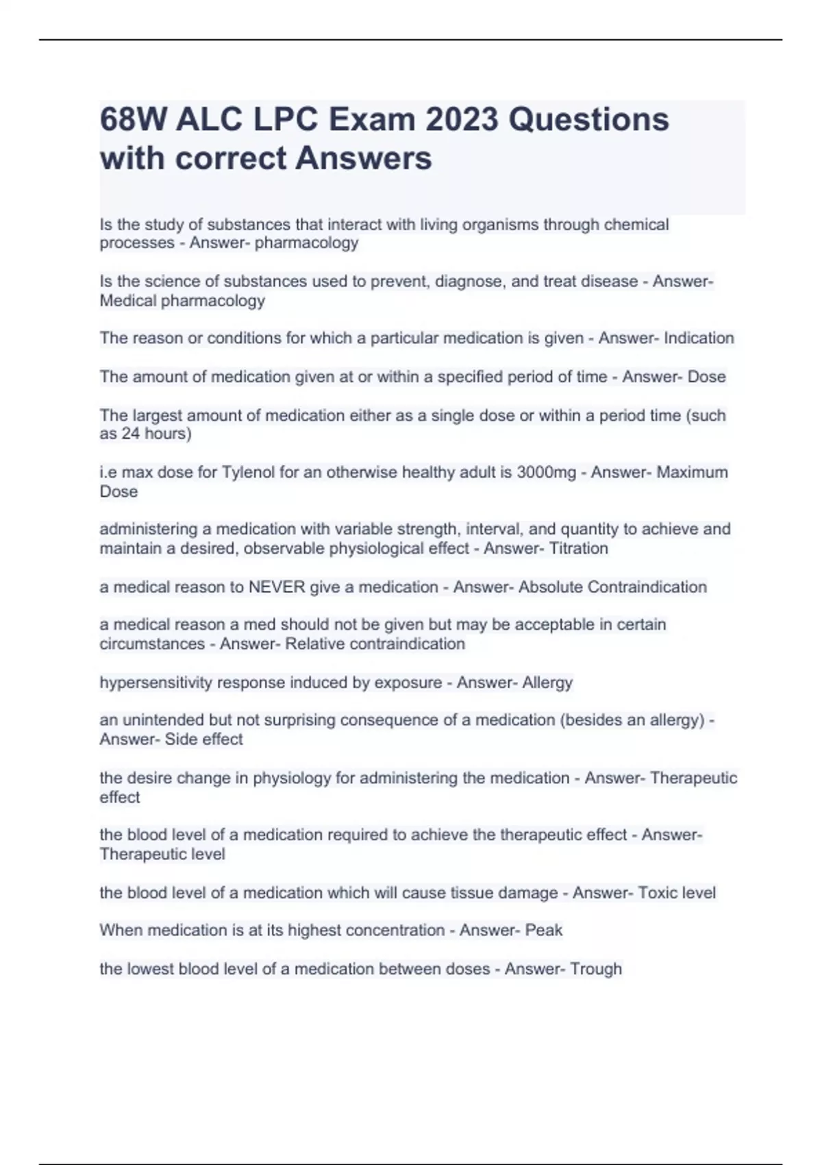 68W ALC LPC Exam 2023 Questions with correct Answers - 68W ALC LPC - Stuvia US