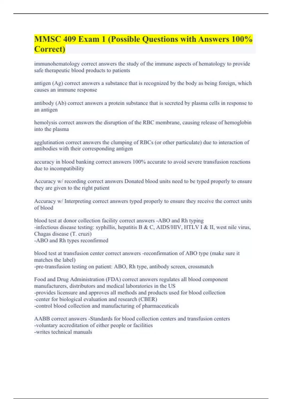 MMSC 409 Exam 1 (Possible Questions with Answers 100% Correct) - MMSC ...