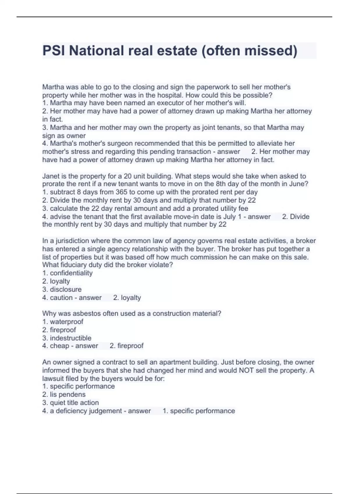 PSI National real estate Questions with correct Answers - Psi - Stuvia US
