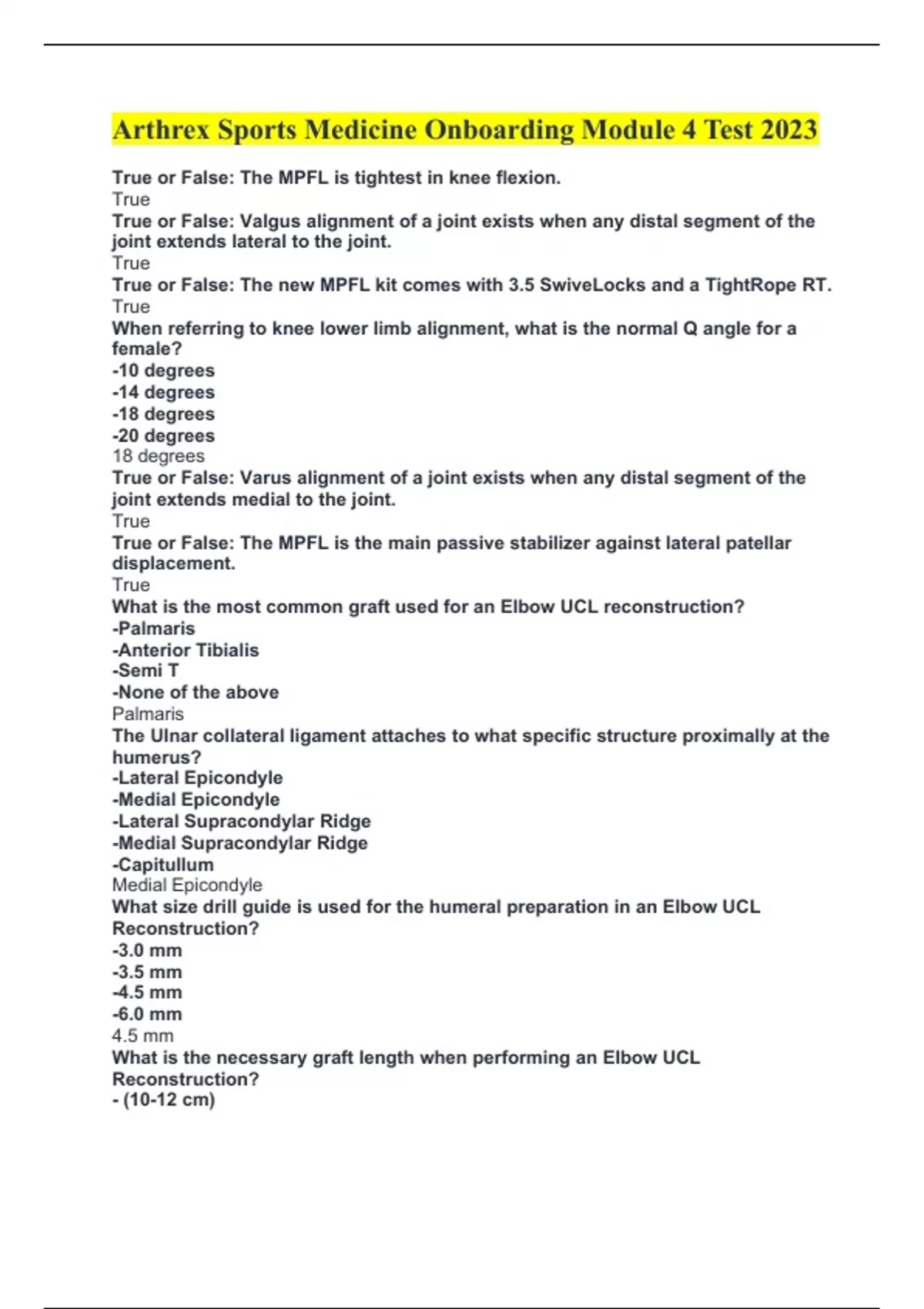 Arthrex Sports Medicine Onboarding Module 4 Test 2023 - Arthrex Sports ...