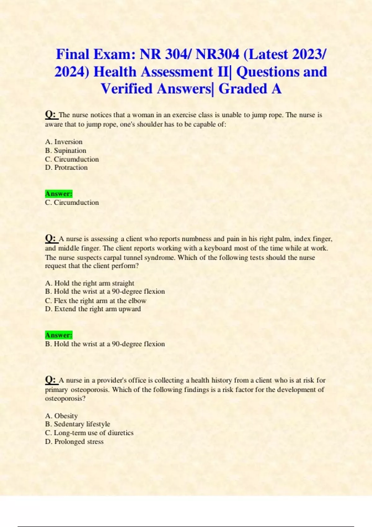Exam 1,Exam 2,Final Exams & ATI: NR304 / NR 304 (NEW Updates 2024/2025 ...