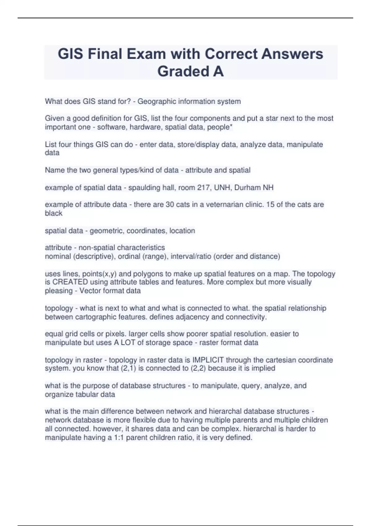 GIS Final Exam with Correct Answers Graded A 2023 - GIS - Stuvia US