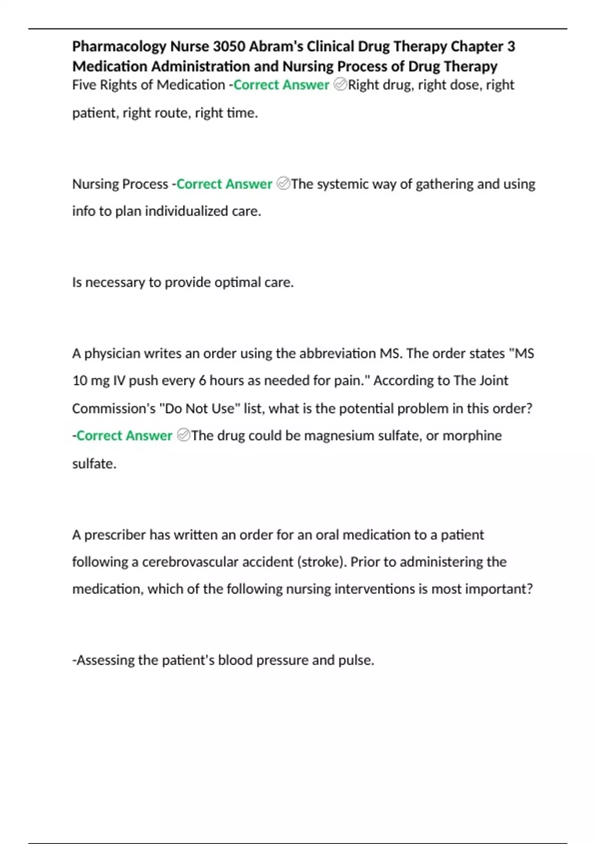 Pharmacology Nurse 3050 Abram's Clinical Drug Therapy Chapter 3 ...