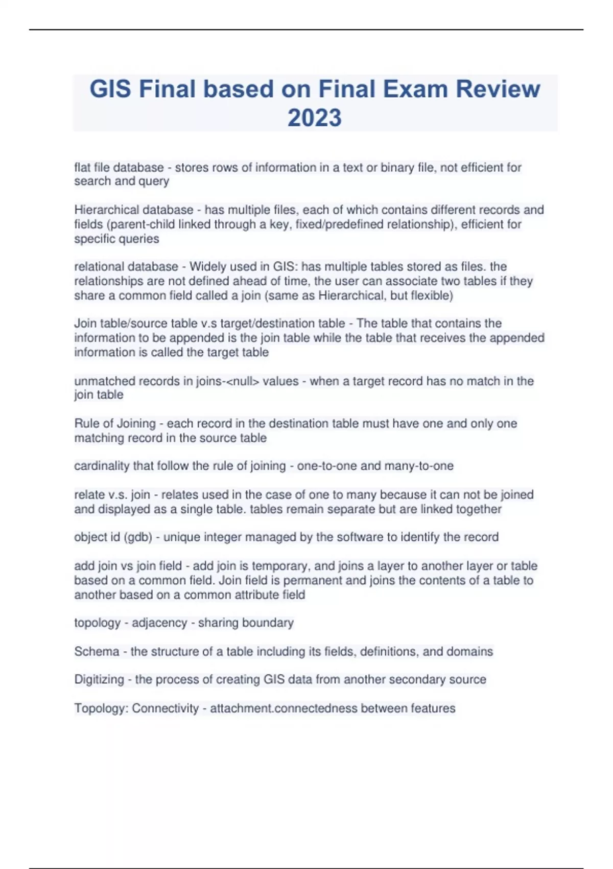 GIS Final based on Final Exam Review 2023 - GIS. - Stuvia US