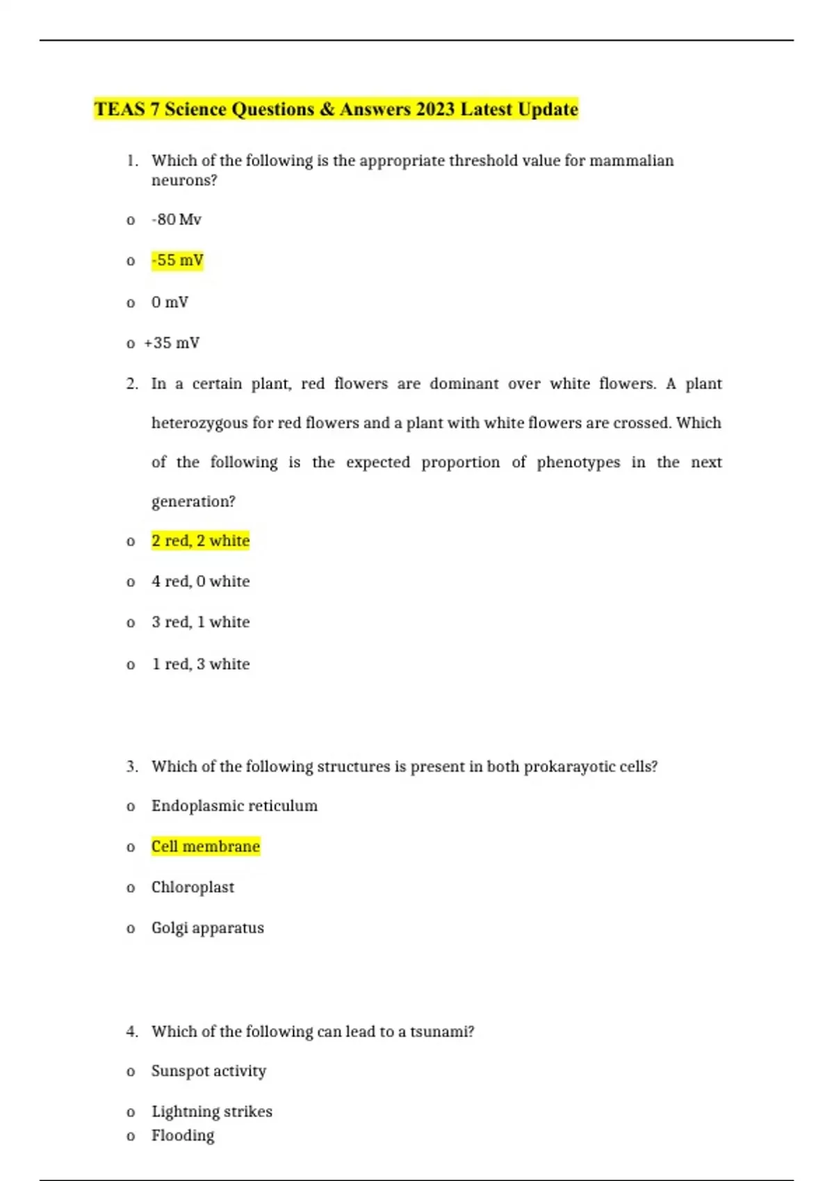TEAS 7 Science Questions & Answers 2023|2024 Latest Update - TEAS 7 ...