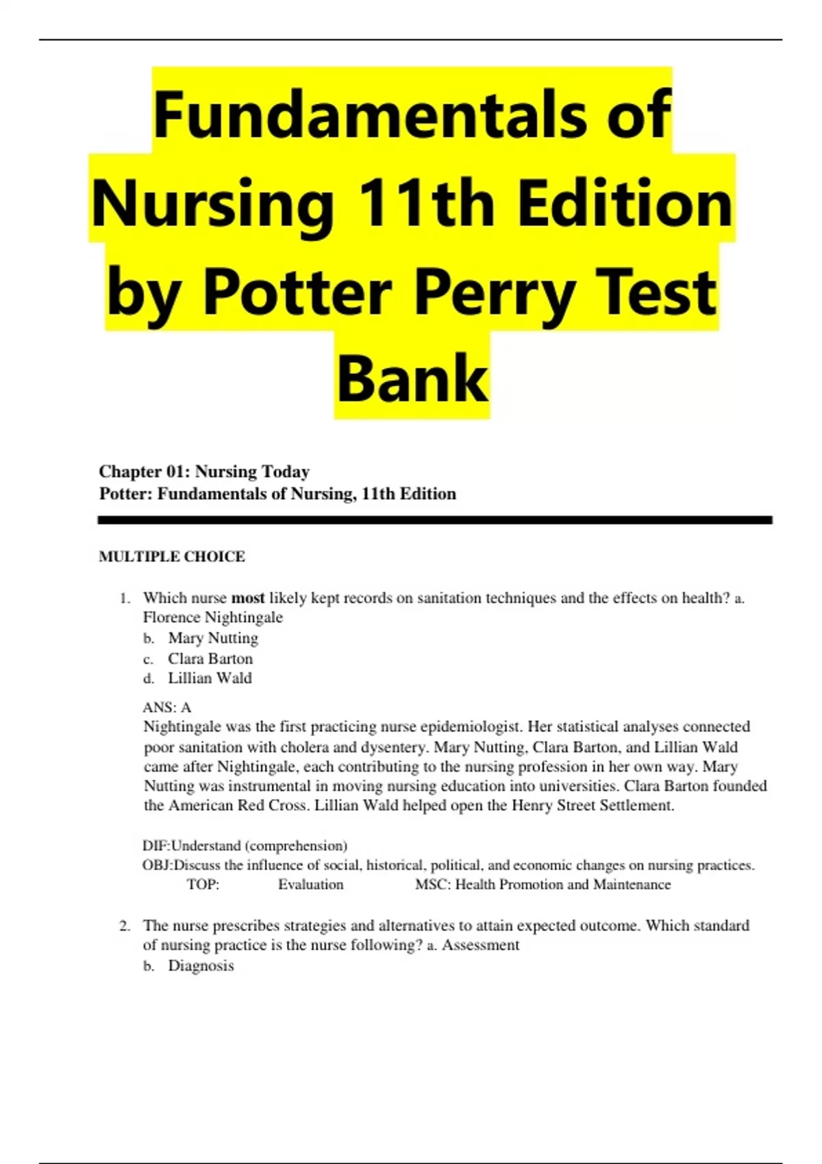 Fundamentals of Nursing 11th Edition by Potter Perry Test Bank WITH ...