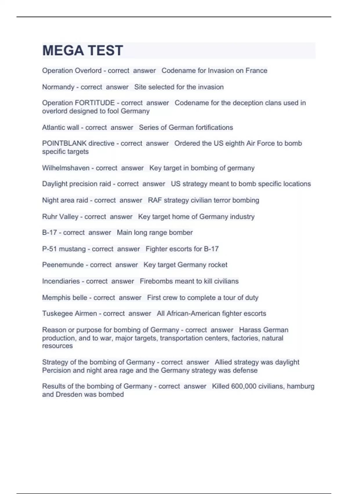 MEGA TEST Question and answers 100% correct 2023 - MEGA - Stuvia US