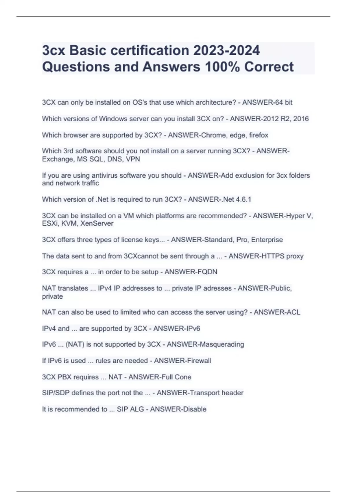 3cx Basic certification Questions and Answers 100% Correct - 3cx Basic ...