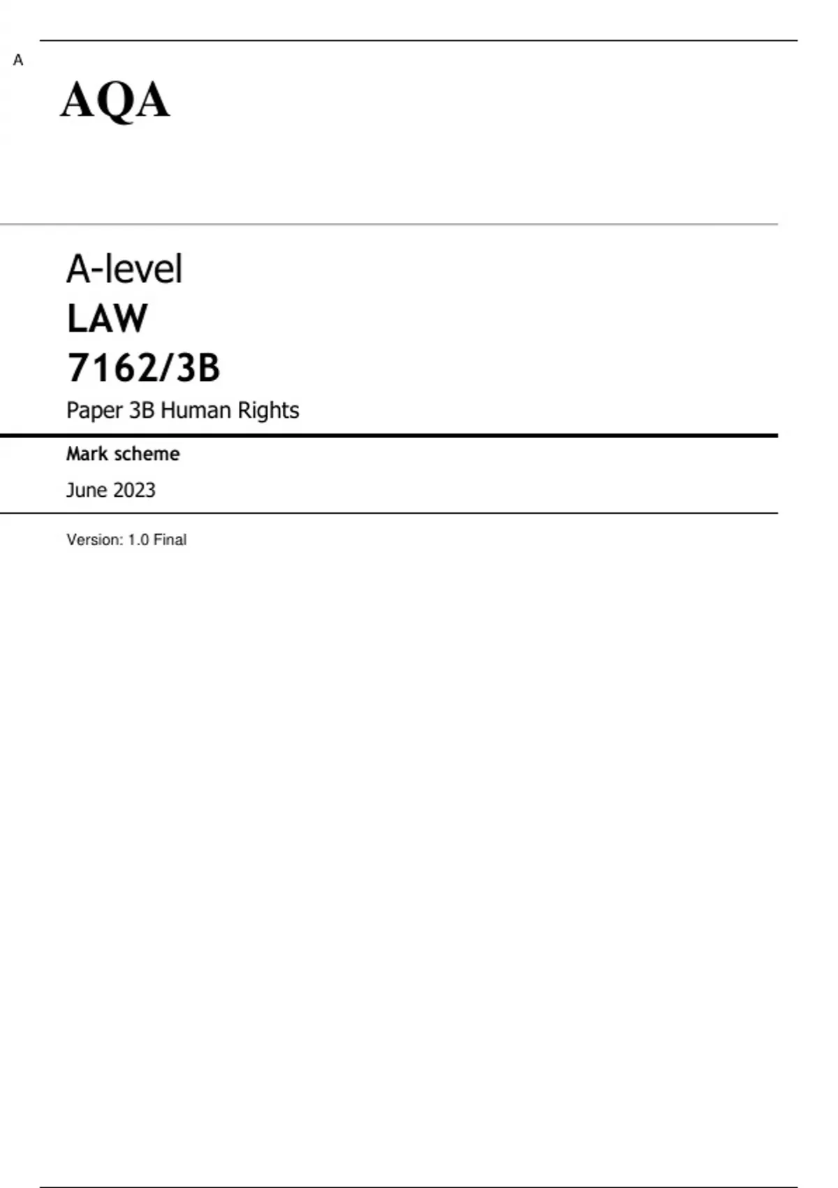 AQA A-level LAW PAPER 3B JUNE 2023 MARK SCHEME: Human Rights - A-level ...