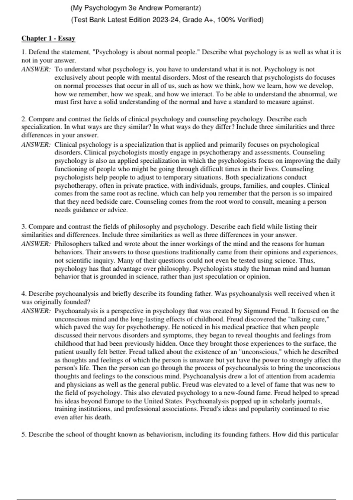 My Psychology 3rd Edition By Andrew Pomerantz (Test Bank Latest Edition ...