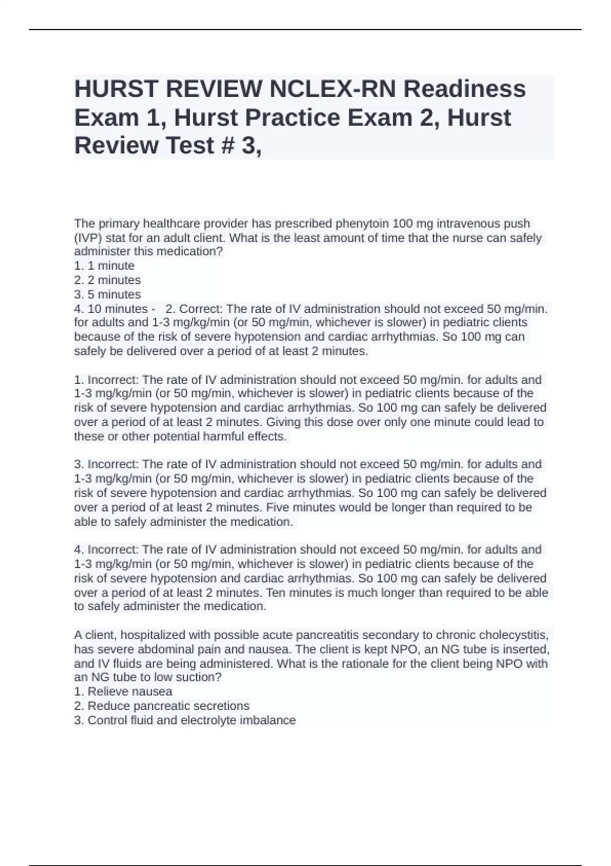 HURST REVIEW NCLEX-RN Readiness Exam 1, Hurst Practice Exam 2, Hurst ...