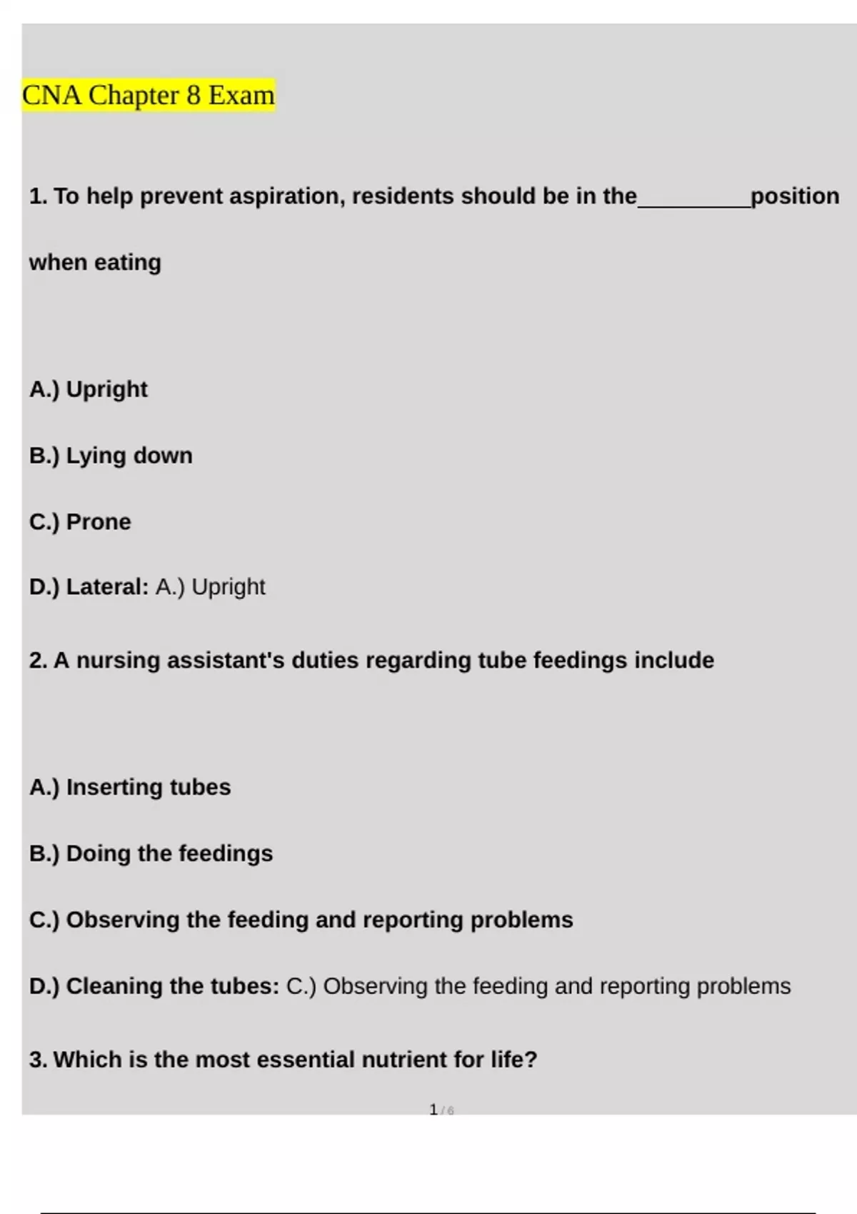 CNA Chapter 8 Exam Questions And Answers 2022 2023 Verified Answers CNA Chapter 8 Exam Questions And Answers 2022 2023 Verified Answers