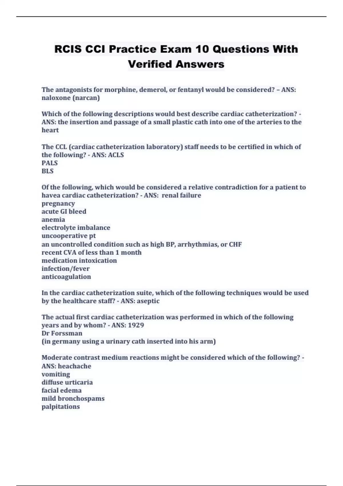 Package Deal for RCIS & CCI Test Compilation Latest - Stuvia US