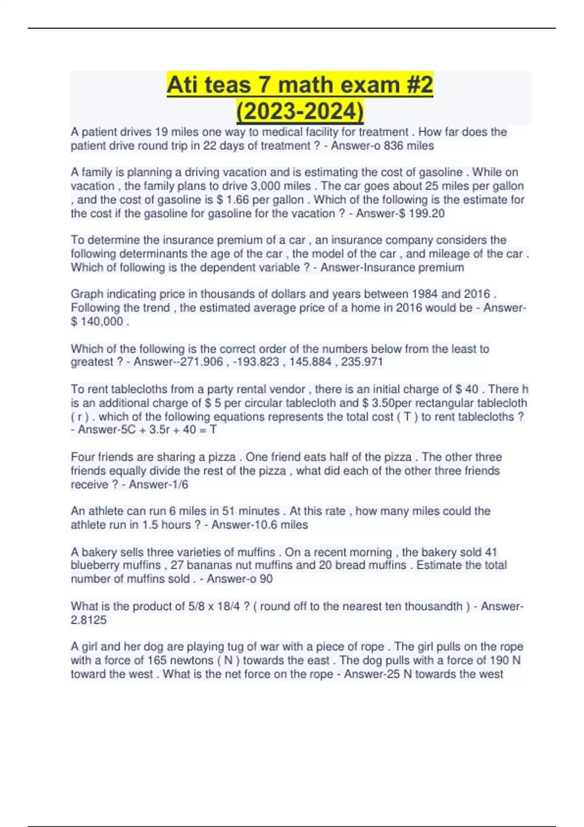 Ati teas 7 math exam #2 () - ATI TEAS 7 - Stuvia US