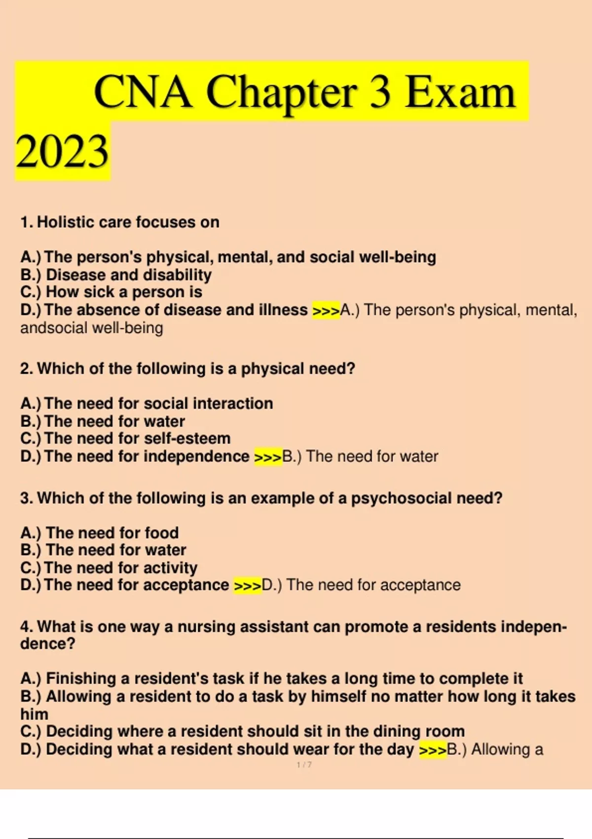 CNA Chapter 3 Exam Questions And Answers 2022 2023 Verified Answers CNA Chapter 3 Exam Questions And Answers 2022 2023 Verified Answers