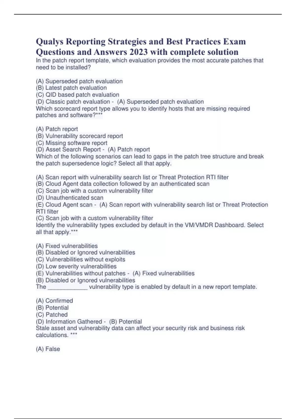 Qualys Reporting Strategies and Best Practices Exam Questions and ...