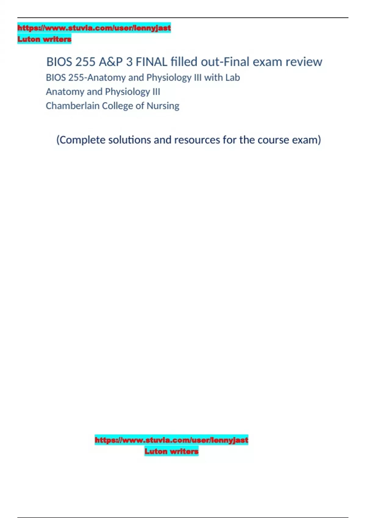 BIOS 255 A&P 3 FINAL filled out-Final exam review BIOS 255-Anatomy and ...